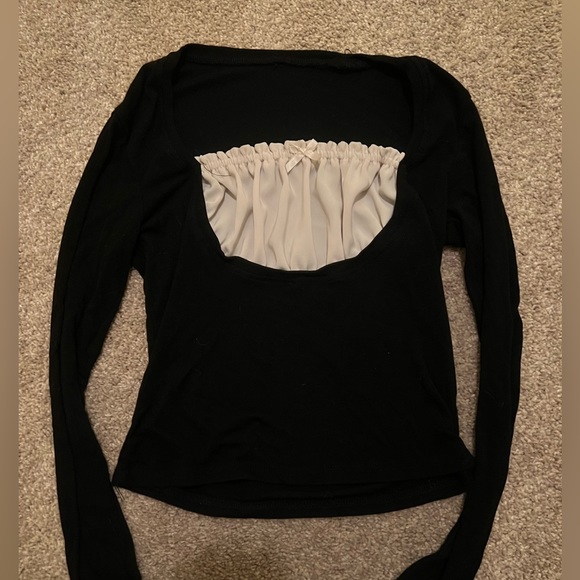 Tops | Vintage 9s Long Sleeve Black Shirt With Ruffle Bust | Poshmark
